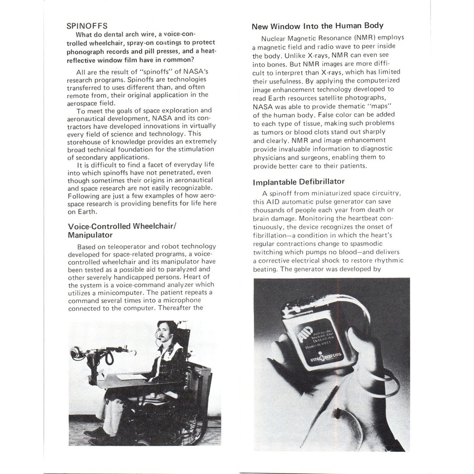 1986 NASA Information Summaries Space Program Spinoffs Travel Brochure ...