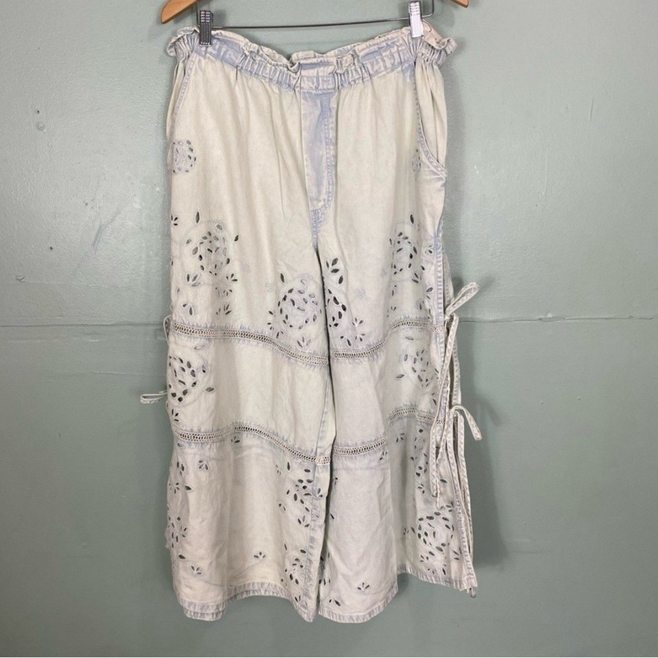 Free People Day Break Pull On Jean Eyelet Lace Up Light Wash Blue ...