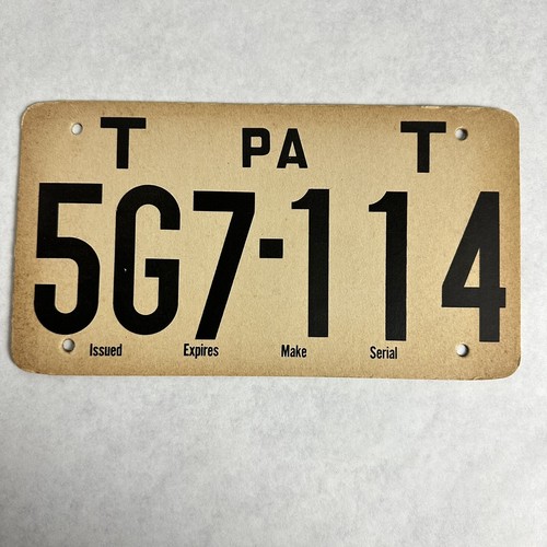 VTG 50s 60s Pennsylvania License Plate Cardboard Temporary Transit 5G7 ...