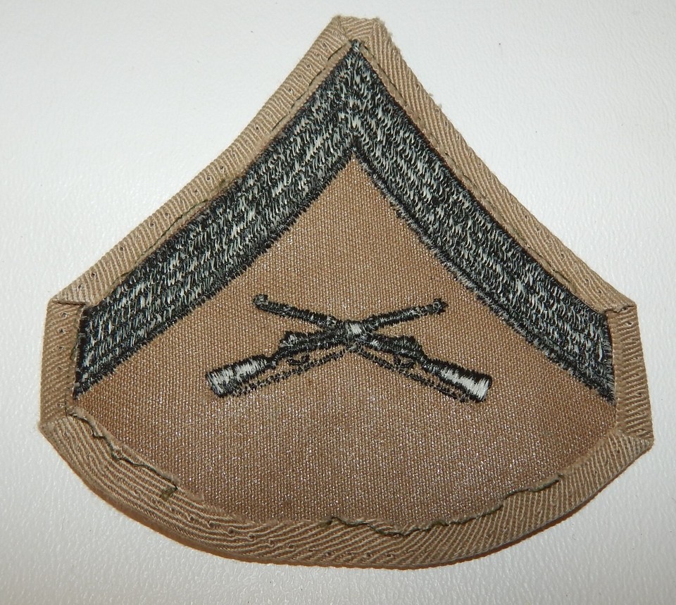 USMC Marine Corporal Crossed Rifles Khaki Green Chevron Patch E-4 | eBay