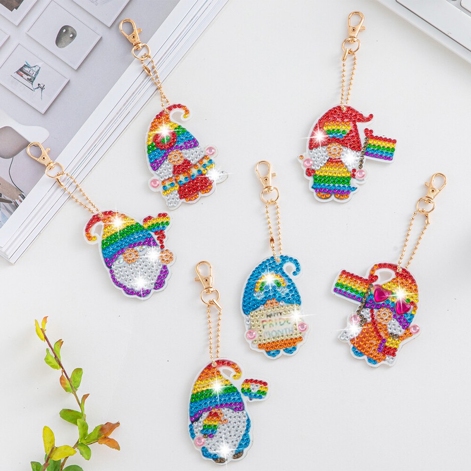 DIY Mosaic Keychains Art Crafts Cartoon Spot Drill Keyring Crystal for ...