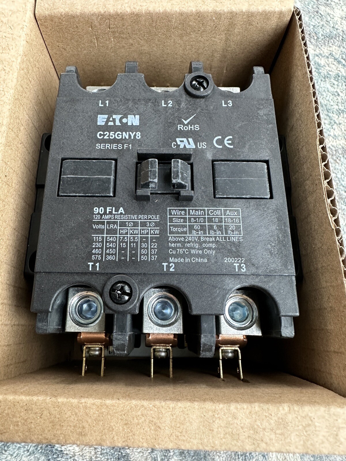NEW EATON C25GNY8 Definite Purpose Contactor Non-Reversing 3P 90A 110 ...
