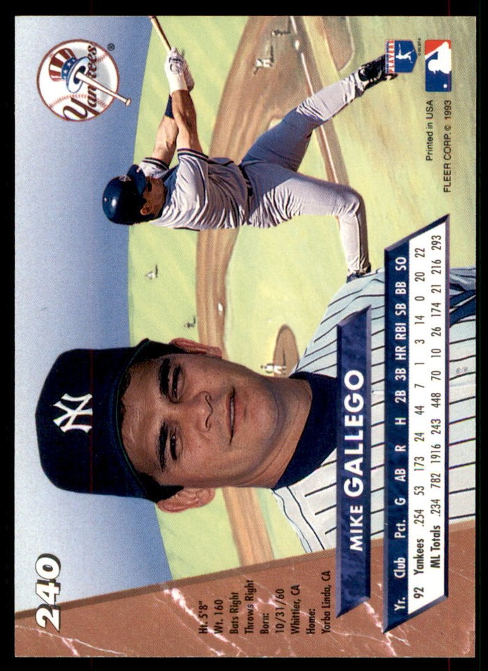 1993 Ultra Mike Gallego #240 New York Yankees | eBay