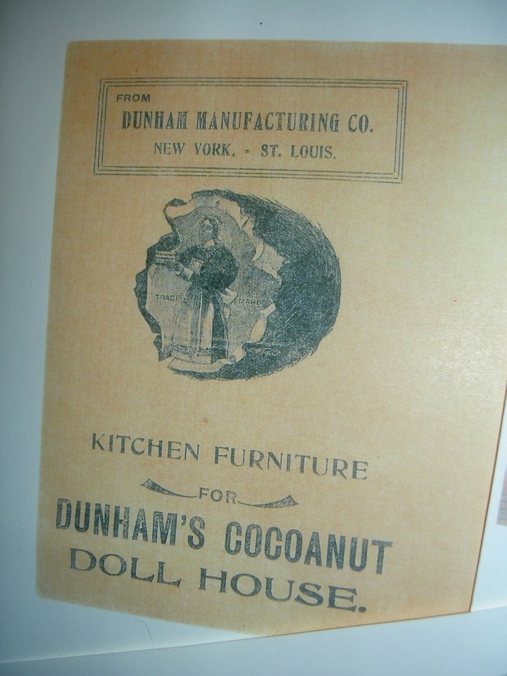 RARE 10 pc. SET of original antique, DUNHAM'S Coconut litho. dollhouse ...