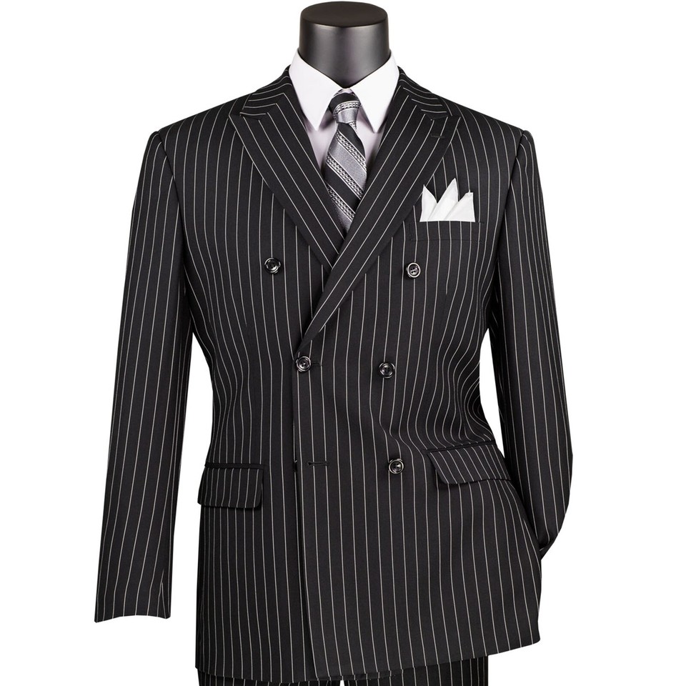 VINCI Men's Pinstripe Double-Breasted 6-Button Suit - 38S-62L, 8 Colors ...