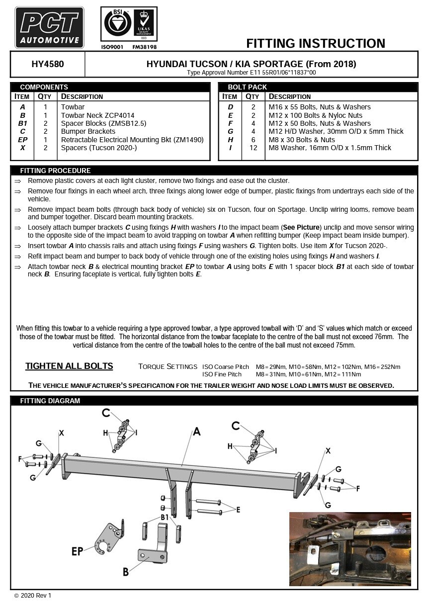 Kia Sportage Tow Bar QL & QLE 2018 to 2021 - PCT Flange Tow Bars ...