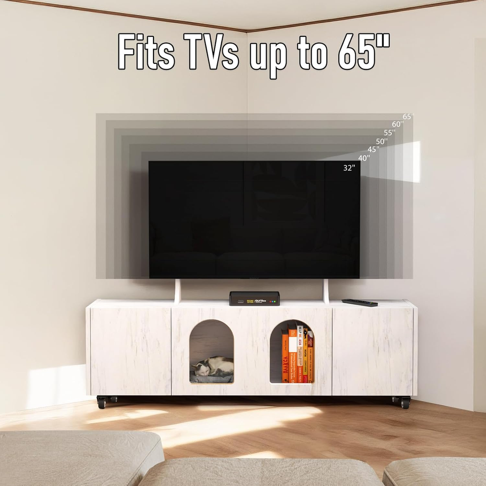 Mobile Corner TV Stand on Wheels for 60" TVs with Storage - White ...