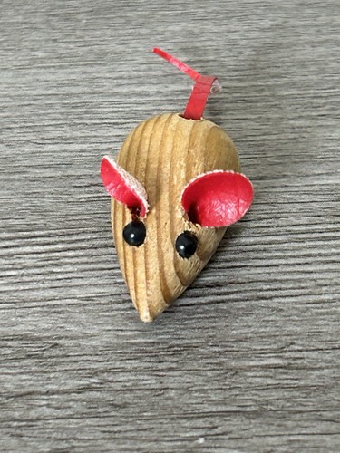 Small Carved Wooden Mouse With Leather Ears & Tail | eBay