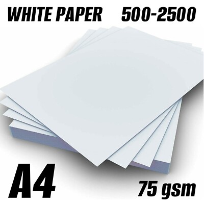 A4 White Paper Reams 75 GSM Plain Printer Sheet 500 & 2500 School ...