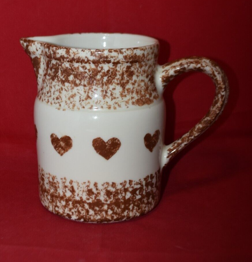 Vintage FP Pottery Roseville OH Brown & Cream Spongeware & Hearts 6 ...