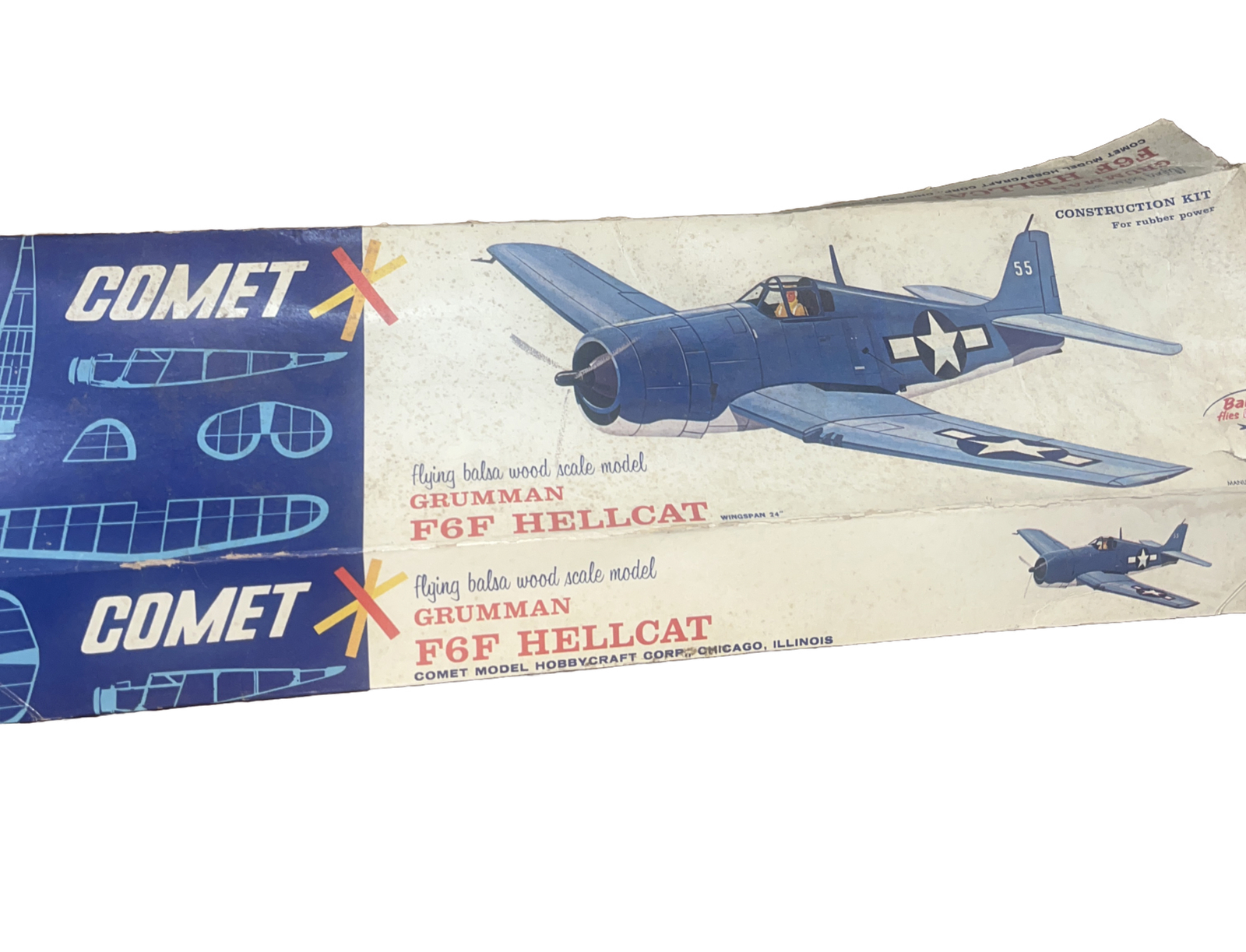 VINTAGE HOBBYCRAFT AIRPLANE MODEL KIT BALSA WOOD GRUMMAN HELLCAT F6F-3 ...