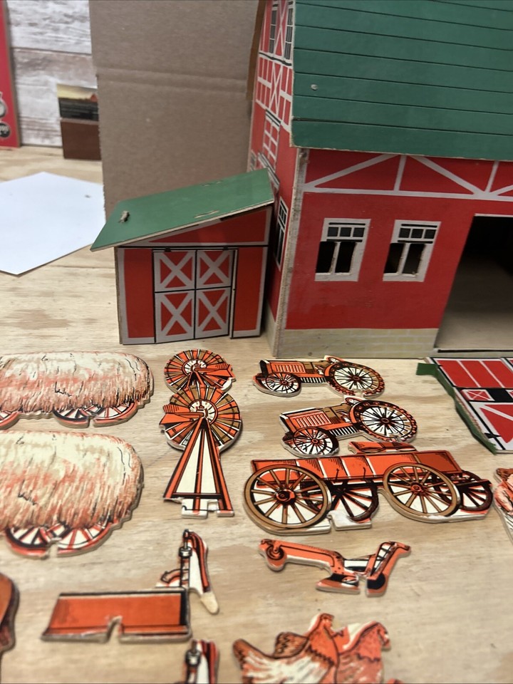Vintage Sears Toy Barnyard Farm Play Set Barn Animals Cardboard Wood | eBay