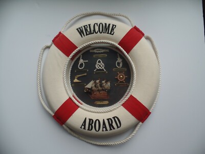 Nautical Life Preserver Home Decor “Welcome Aboard” Wall Hanging | eBay