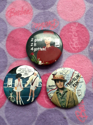 Lot of 3 Vintage Barbie and Ken Button Pins Travelin Ken 2 Good 2 B ...