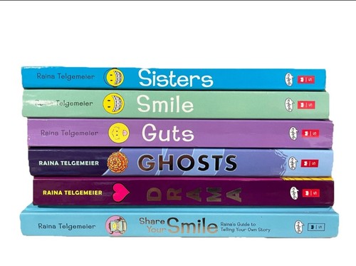 Lot of 6 RAINA TELGEMEIER Graphic Novels -Smile, Sisters, Drama, Guts ...