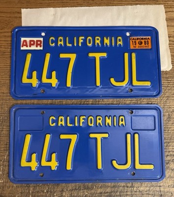Original CALIFORNIA 1980 License Plates - 447 TJL - Great Condition ...