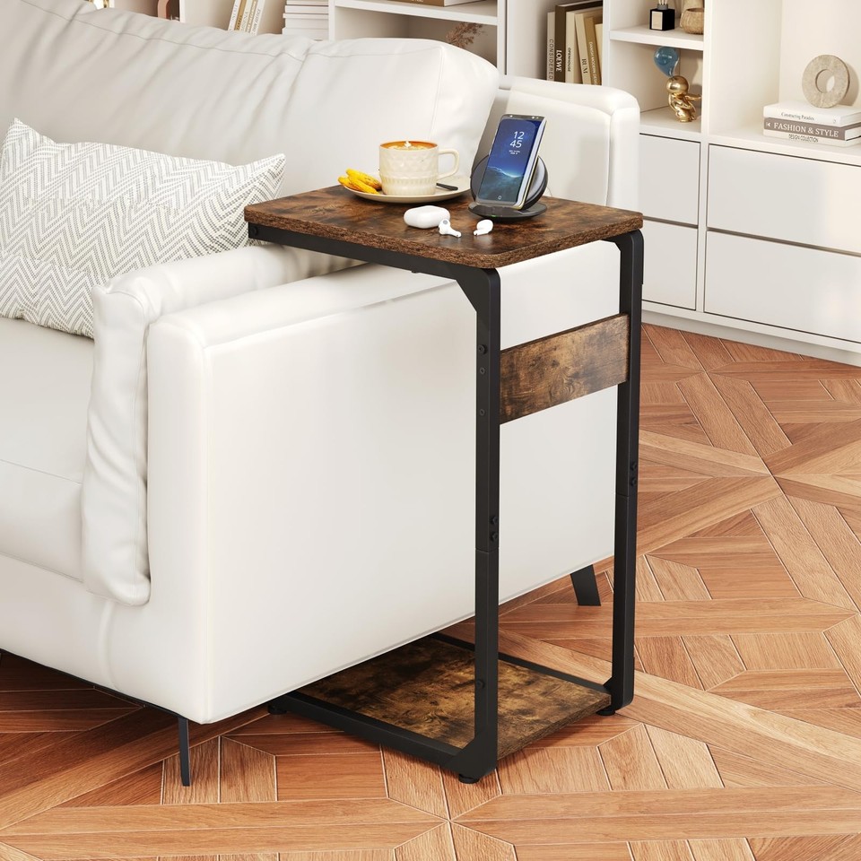 Narrow C-Shaped End Table, Small Couch Side Table, Sofa TV Tray Table ...