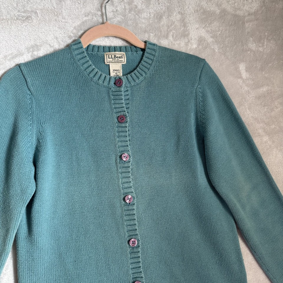 LL BEAN Sweater Womens XS Cardigan Button Front 100% Cotton Blue ...