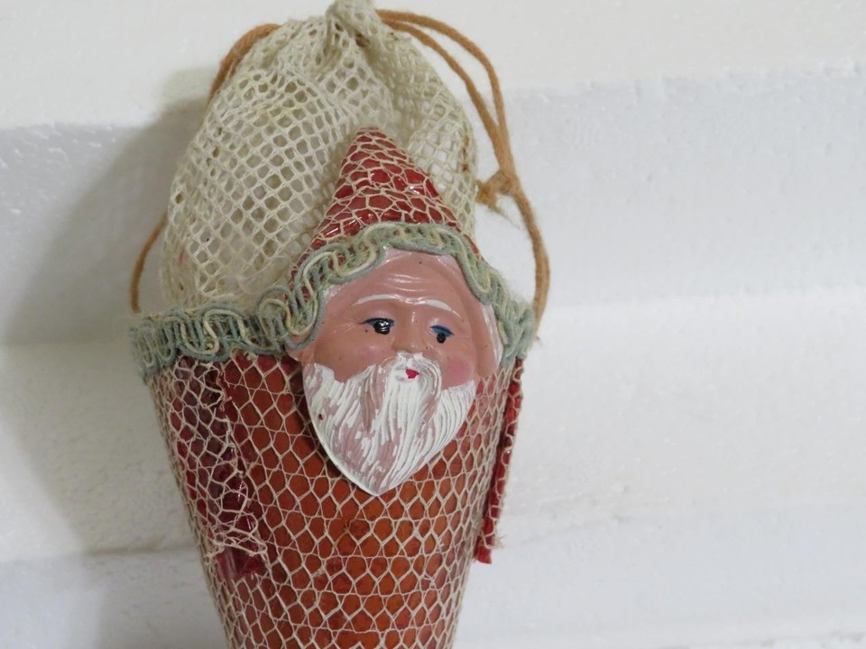 Vintage Mesh Bag Santa Christmas Candy Holder Cone Ornament Antique | eBay