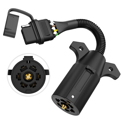 7 Way Blade Round to 4 Way Flat Trailer Adapter Plug Towing Wire ...