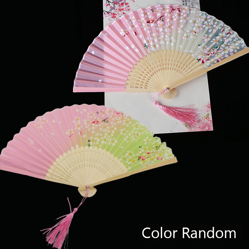 Chinese Foldable Hand Held Bamboo Fan Dance Folding Fan Flower Wedding ...
