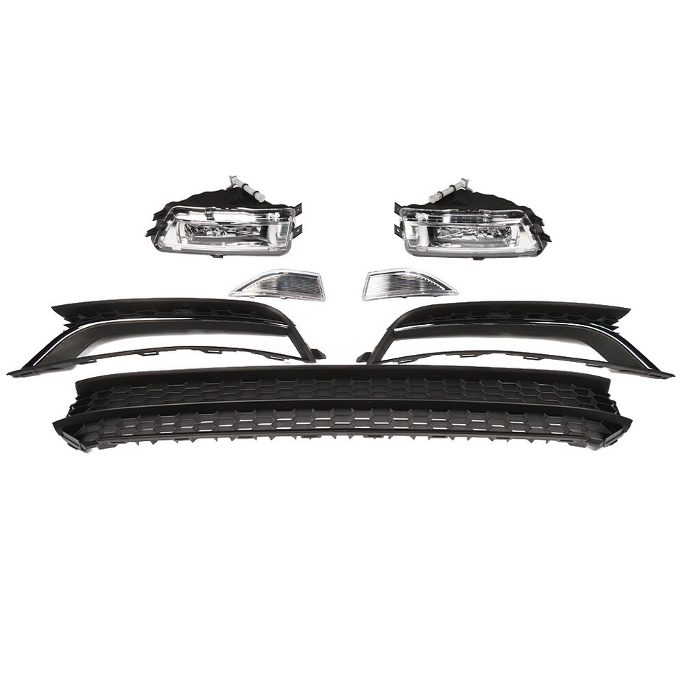 7PC Front Bumper Fog Lights Corner Lamp & Lower Grille For VW Passat ...