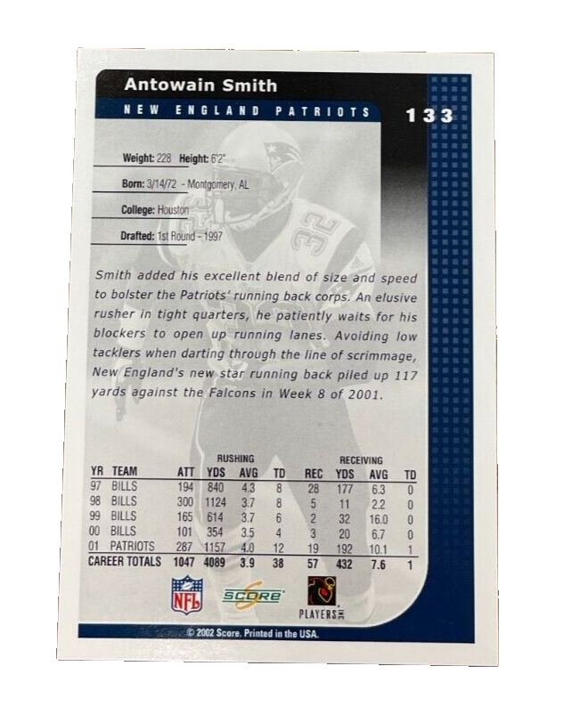 2002 SCORE CARD # 133 Antowain Smith - New England Patriots | eBay