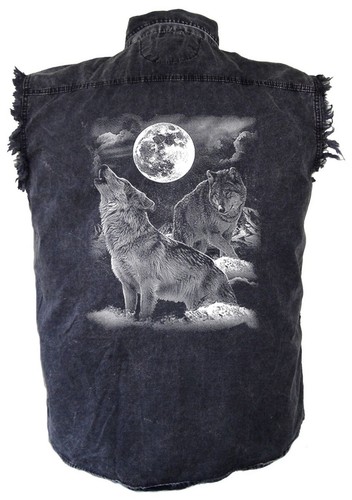 Howling Night Wolves Wolf Denim Sleeveless Cutoff Biker Mens Acid ...