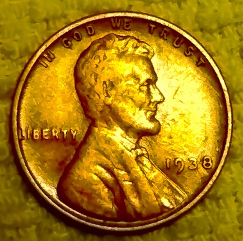 1938 Lincoln Wheat Penny, Philadelphia, minor centering error, fine ...