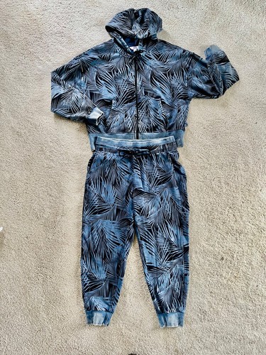 Joy Lab sz M Blue Palm tracksuit sweatpants zipper Hoodie Jogger Set ...