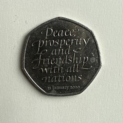 Very Rare Brexit 50p Coin "Peace Prosperity and Friendship with all ...