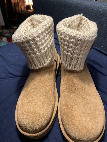 UGG CLASSIC SOLENE MINI BROWN SUEDE BOOTS KNIT BUCKLE SIZE 5 NEW FREE ...
