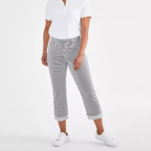 Style & Co Women's Blue & White Striped Curvy Slimming Mid-Rise Capris ...