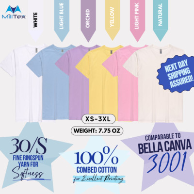 Milltex 100% Combed Cotton T-Shirt Comparable to Bella+Canvas 3001CVC 4.6 Oz | eBay