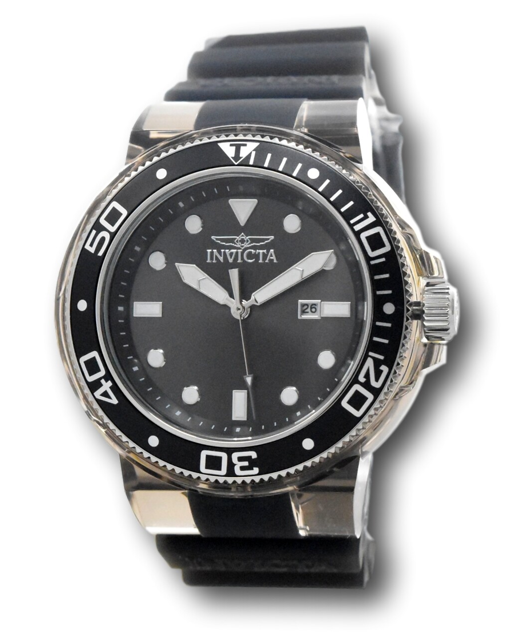 Invicta Pro Diver 51.5mm Black Stainless Steel Case with Black Silicone ...