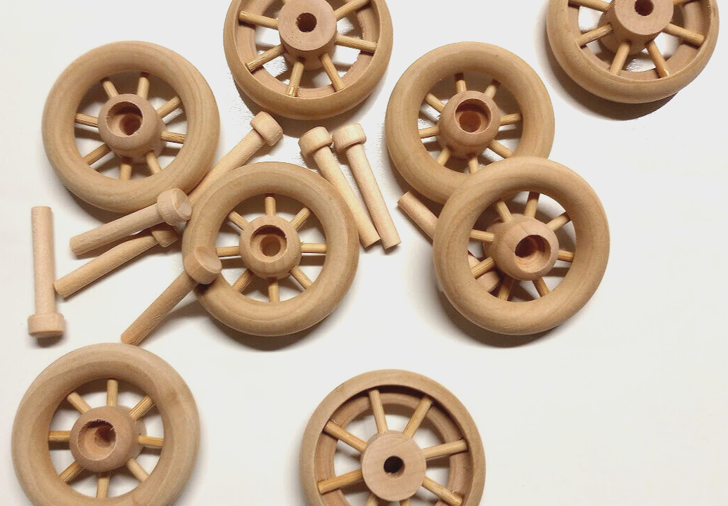 8 Spoked Wood Toy Wheels 2 Inch Diameter with 8 Axle Pegs Wood Spoke ...