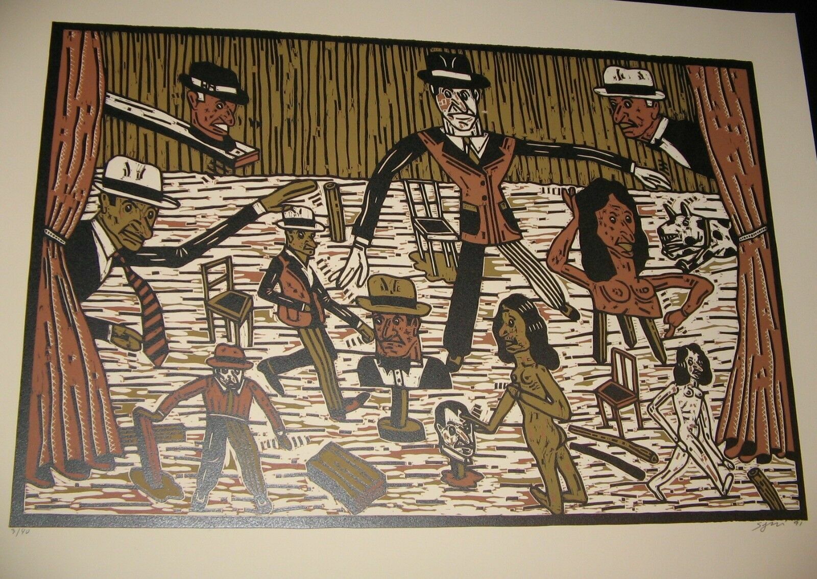 SEGUI ANTONIO (ARGENTINE), HUGE LINOCUT TITLE: El teatro de la vida. S ...