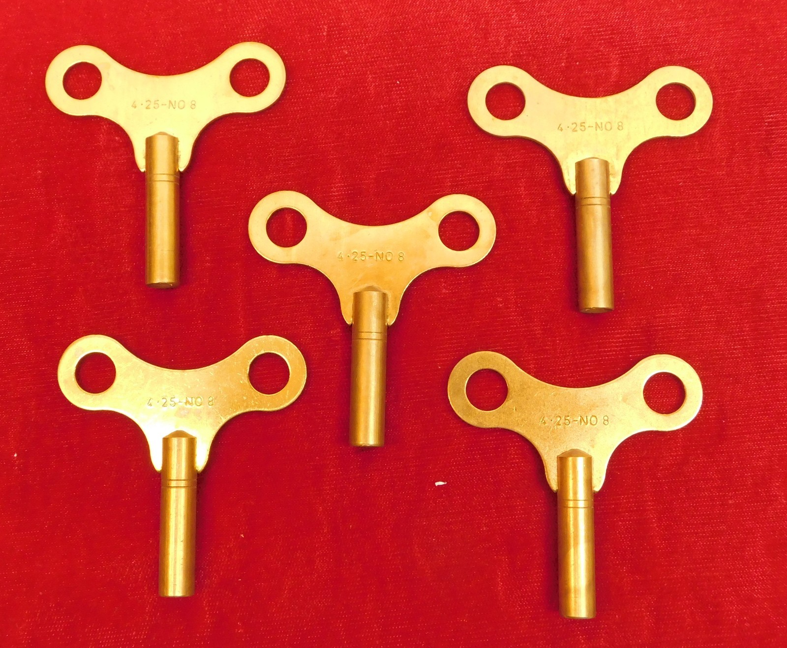 Set of 5 Clock Winding Keys 4.25 mm #8 NEW Savers Lot Solid Brass ...