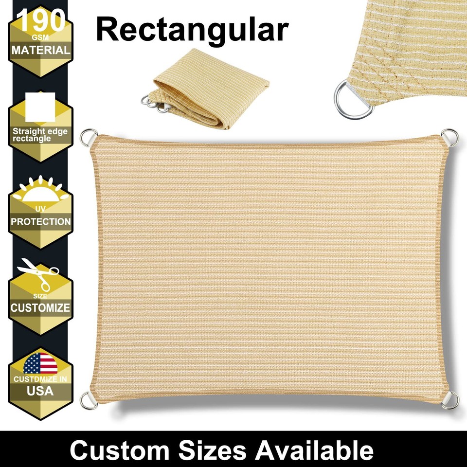 5' X 8' Beige Straight Edge Sun Shade Sail Rectangle Awning Outdoor ...