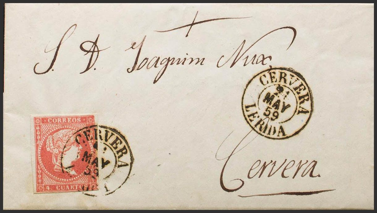 Catalonia. Postal History. Cover 48. 1859. 4 quarters red. TORA (LERIDA ...