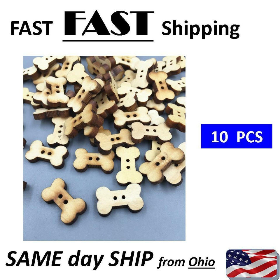 10 PCS - Wooden Dog Bone Buttons 2 hole for sewing custom needle dog ...