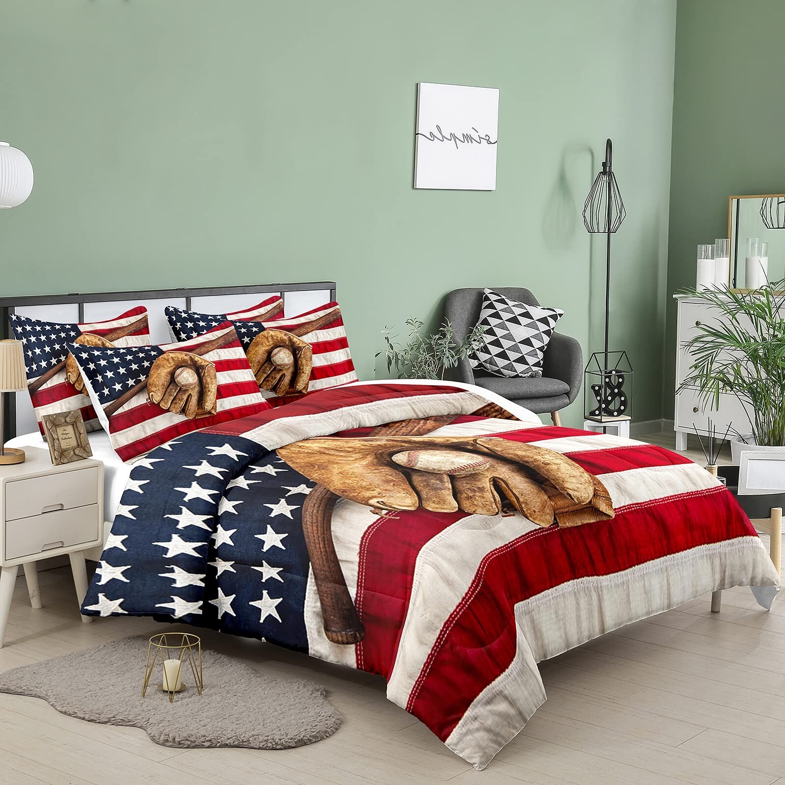Bodhi Baseball Comforter Set Twin for Boys,American Flag Comforter Set ...