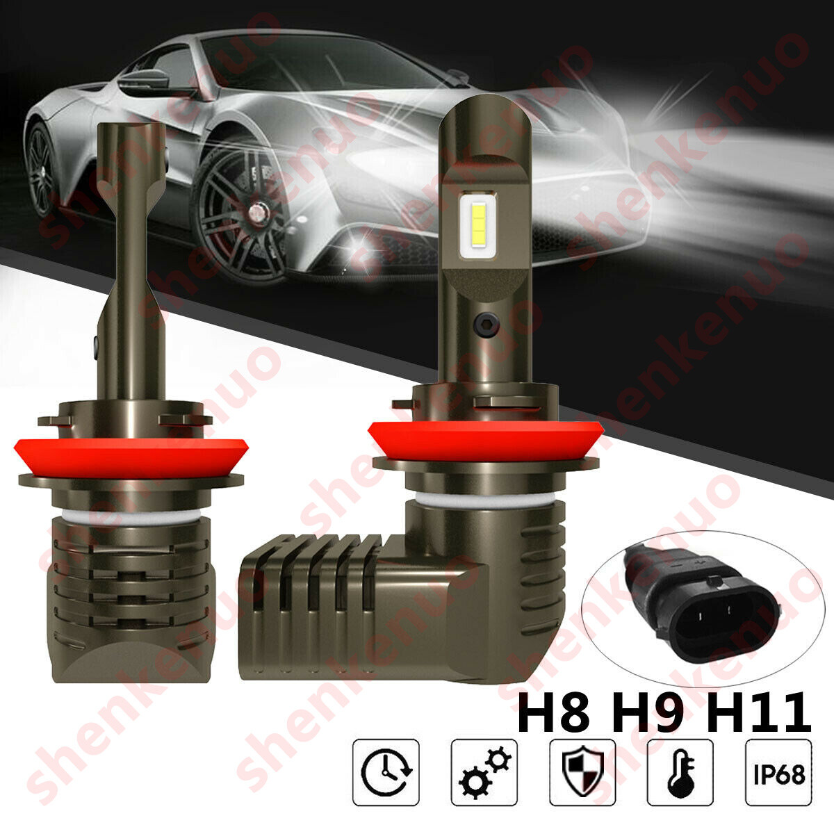 2PC H8 H9 H11 LED Headlight 50W 7600LM HID White Light Low Beam Bulbs ...