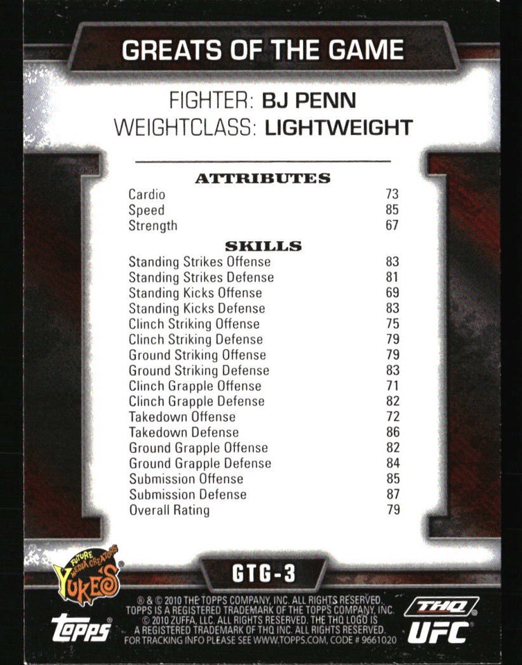 BJ Penn 2010 Topps UFC #GTG-3 MMA Card | eBay
