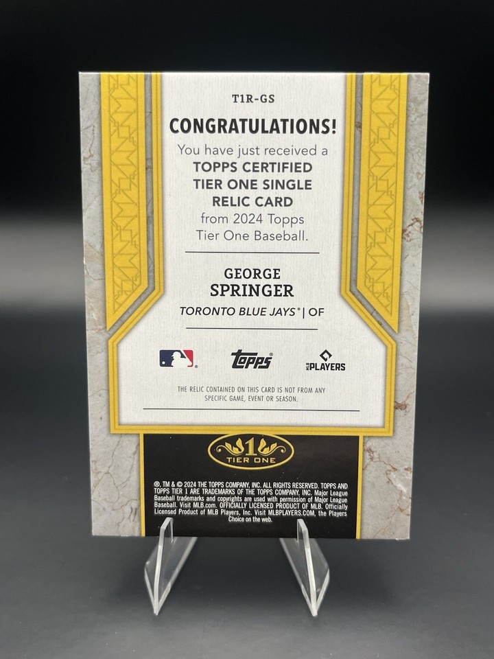 2024 Topps Tier One George Springer Game Used Relic /199 #T1R-GS Blue ...