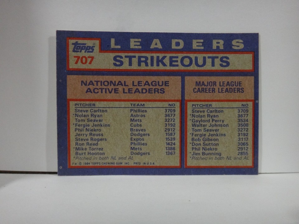 1984 Topps Philadelphia Phillies Baseball Card #707 Nolan Ryan/Seaver ...