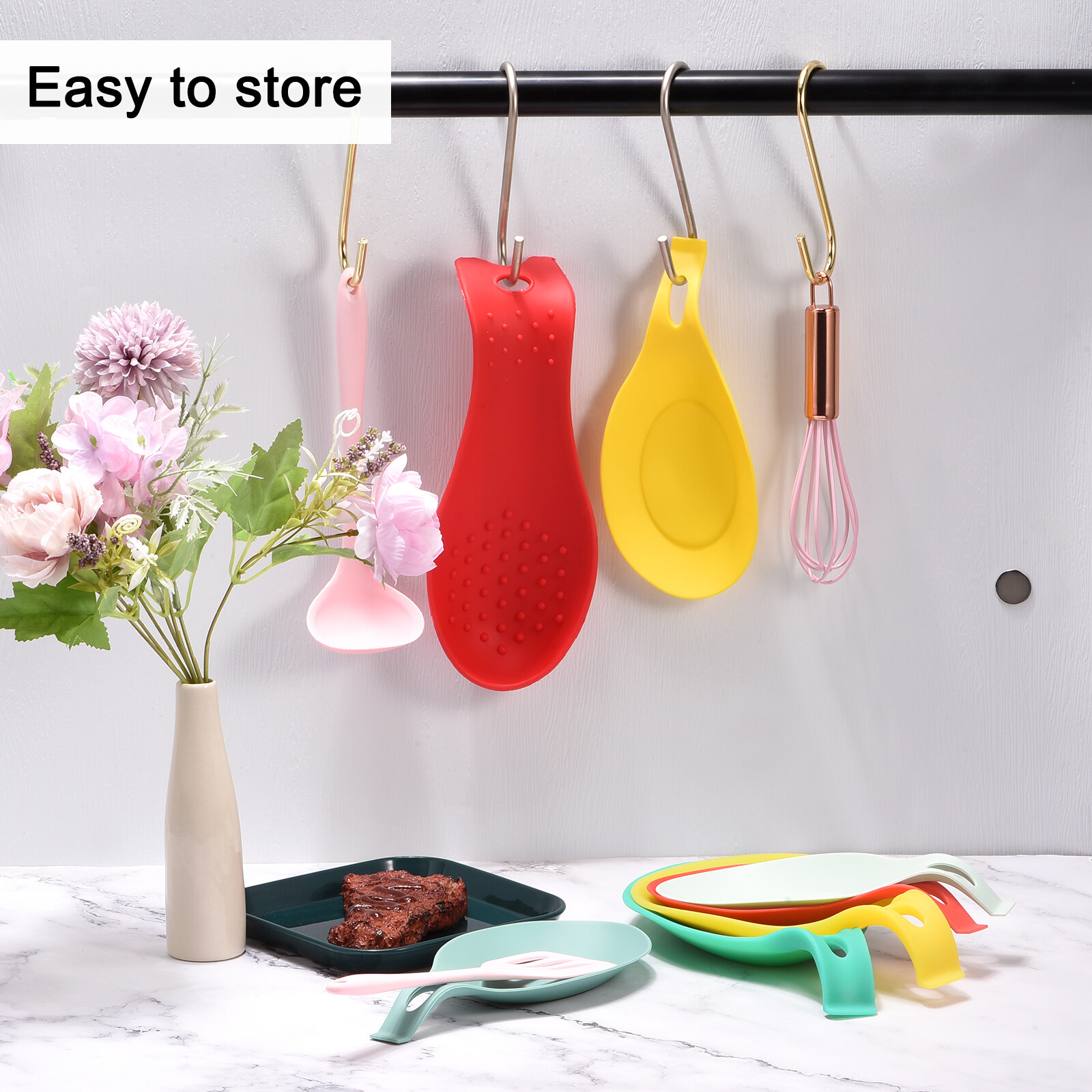 3.86" Silicone Spoon Rest Kitchen Utensil Holder, Red/Green 1Set | eBay