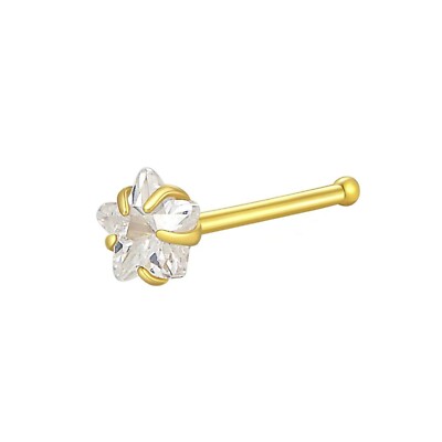 Gold Colour Zircon Star Nose Stud Ring Ball End Piercing Sterling ...