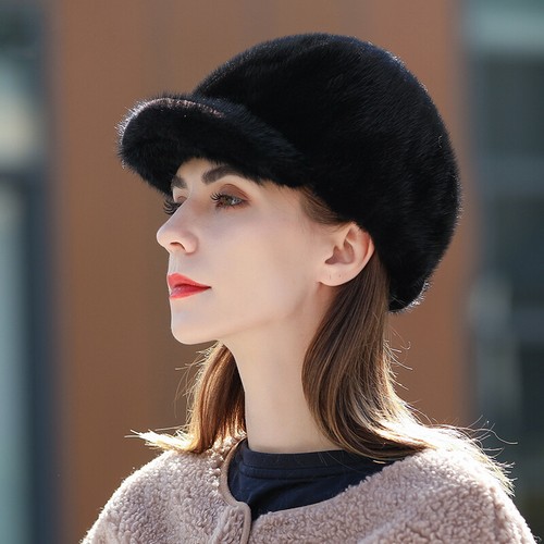 Women's Real Mink Fur Hat Peaked Cap Warm Pricess Headgear Dicer ...