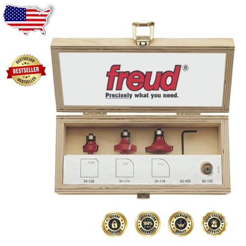 Professional 3-Piece Round Over & Beading Router Bit Set with Wooden ...